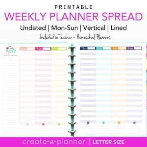 UNDATED Vertical Weekly Planner, Printable Planner Inserts, Digital ...
