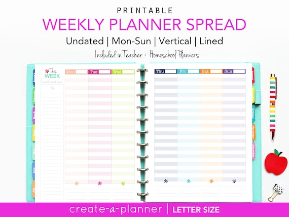 UNDATED Vertical Weekly Planner Printable Planner Inserts - Etsy