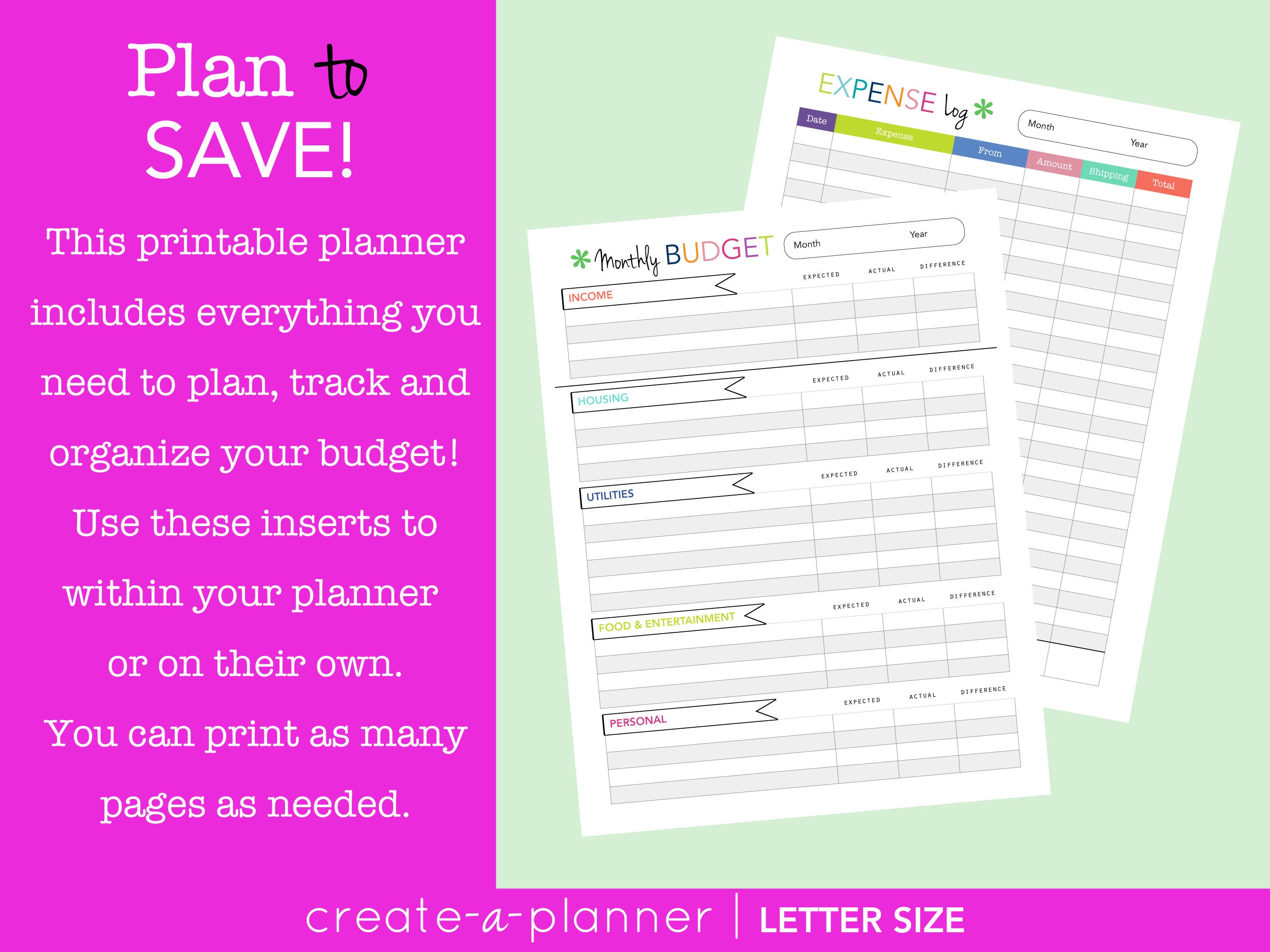 BUDGET Planner Inserts / Printable PDF / Binder, Template, Book ...