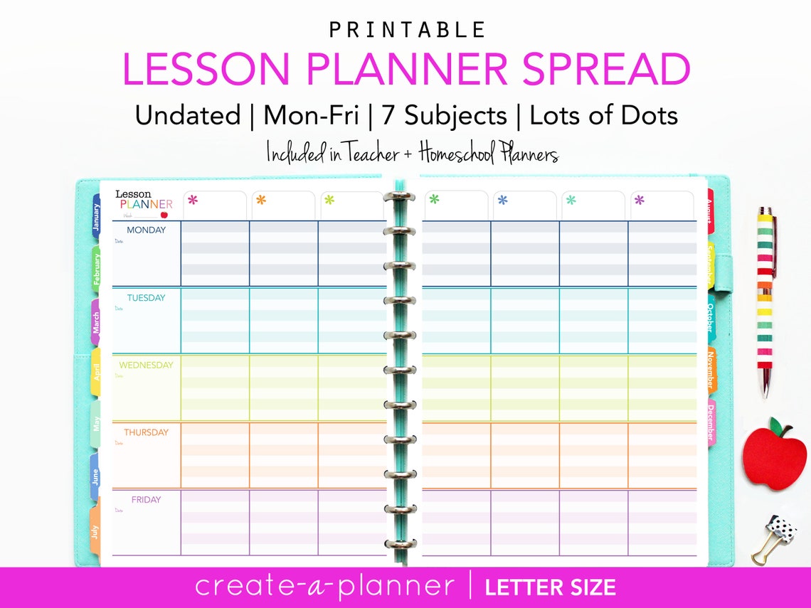 Undated Lesson Planner Teacher Homeschool // Printable Digital - Etsy