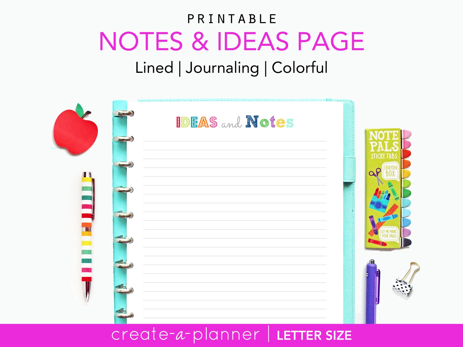 Lined Notes Page // Printable Planner Inserts PDF Download - Etsy