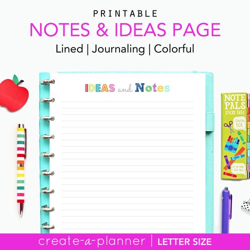 Lined Notes Page // Printable Planner Inserts PDF Download - Etsy