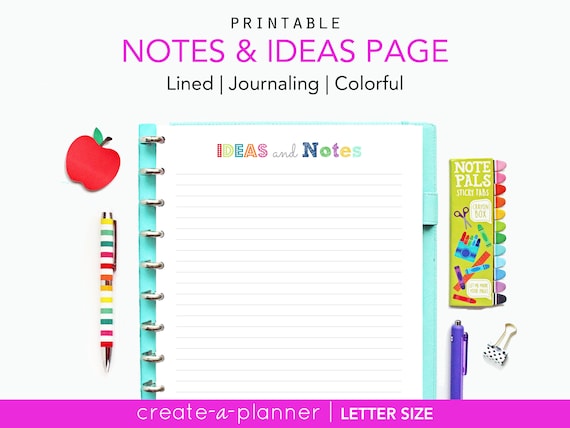 Lined Notes Page // Printable Planner Inserts PDF Download - Etsy