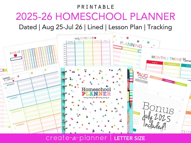 2025-2026 Homeschool Planner / Printable Inserts PDF / Lesson Planner ...