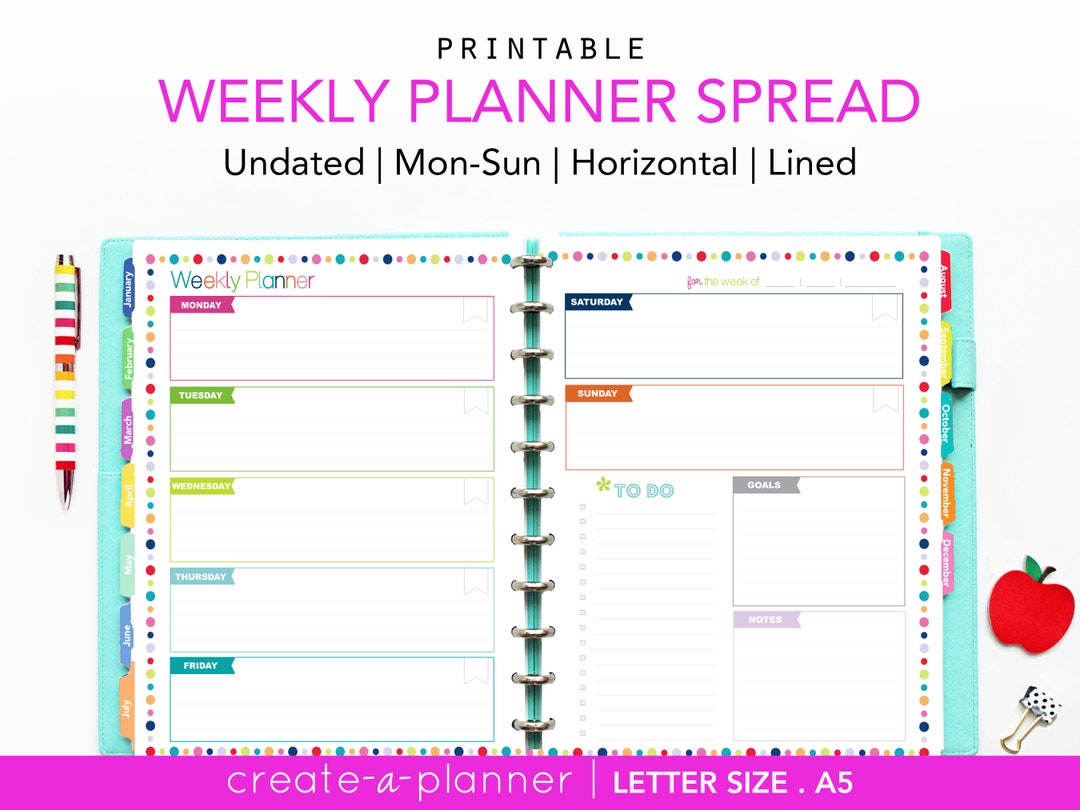 UNDATED Weekly Planner Printable, Confetti Dot - INSTANT DOWNLOAD - A5 ...