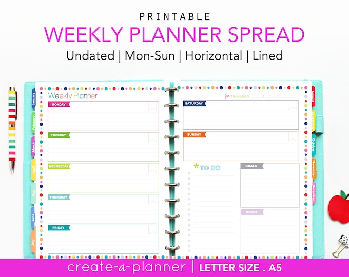 UNDATED Weekly Planner Printable, Confetti Dot - INSTANT DOWNLOAD - A5 ...