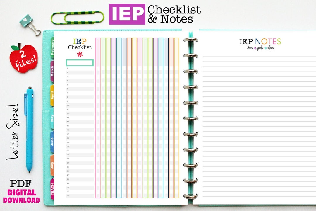 IEP Checklist and Bonus Notes Page // Printable Planner Inserts - PDF ...