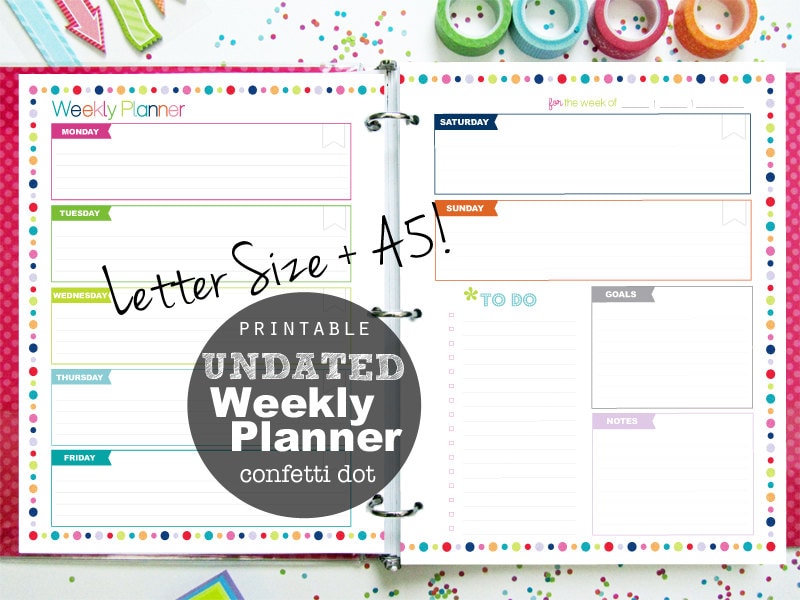 UNDATED Weekly Planner Printable Confetti Dot INSTANT | Etsy Canada