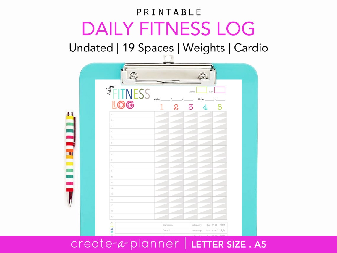 Exercise Log Printable Planner Insert Daily Fitness Log A5 - Etsy