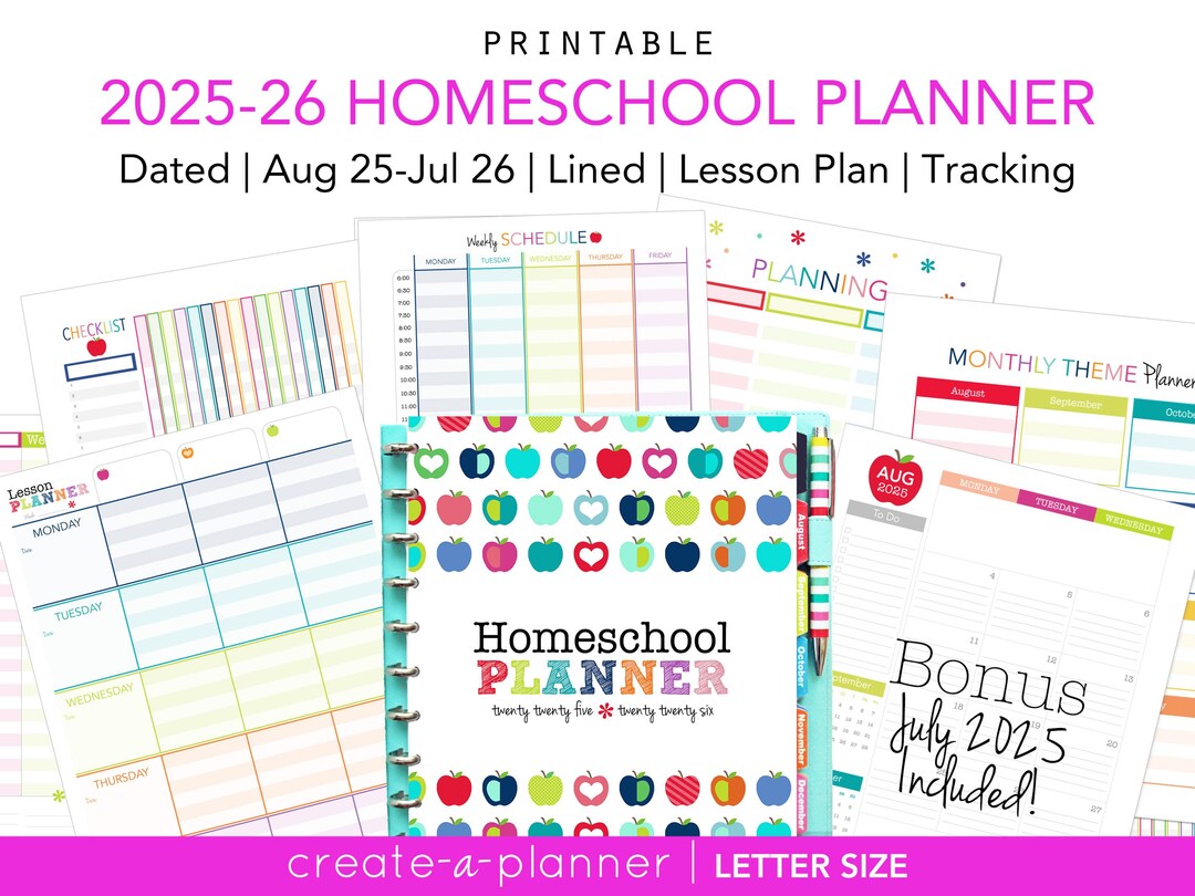 2025-2026 Homeschool Planner / Printable Inserts PDF / Lesson Planner ...