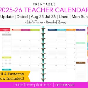 2025-2026 Teacher Planner Calendar Update // Printable Planner Inserts ...
