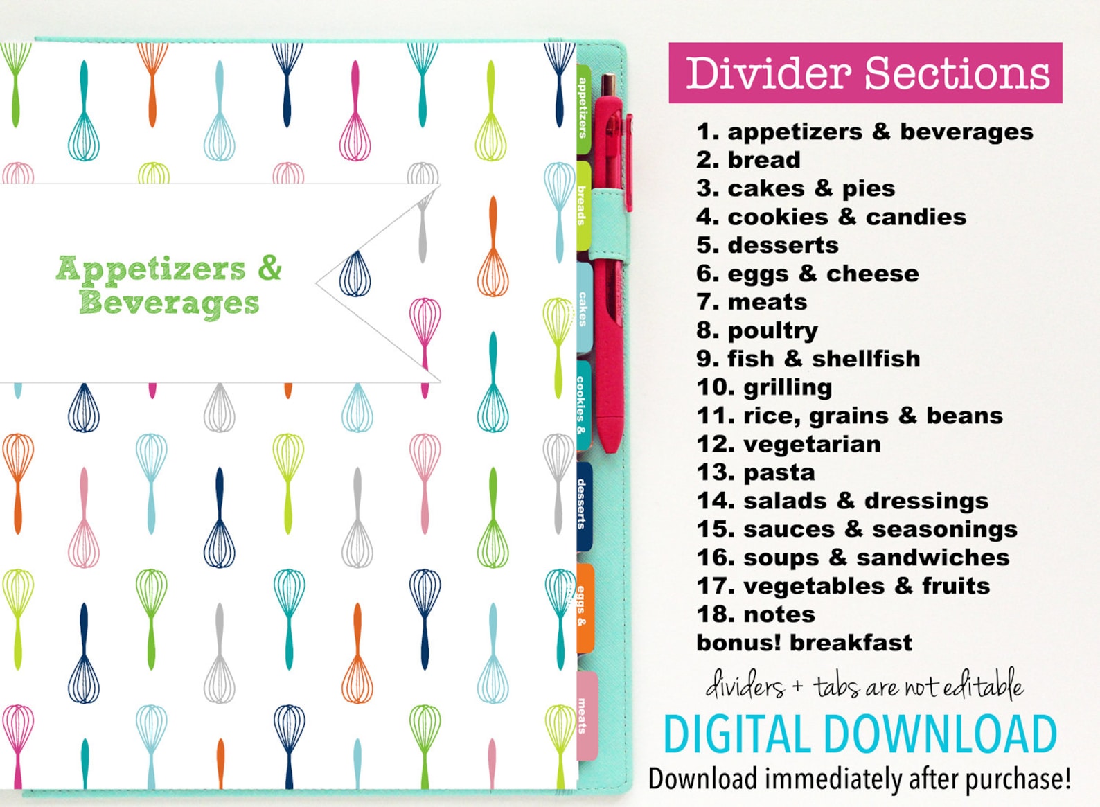 EDITABLE Recipe Binder // Printable Planner Inserts PDF | Etsy