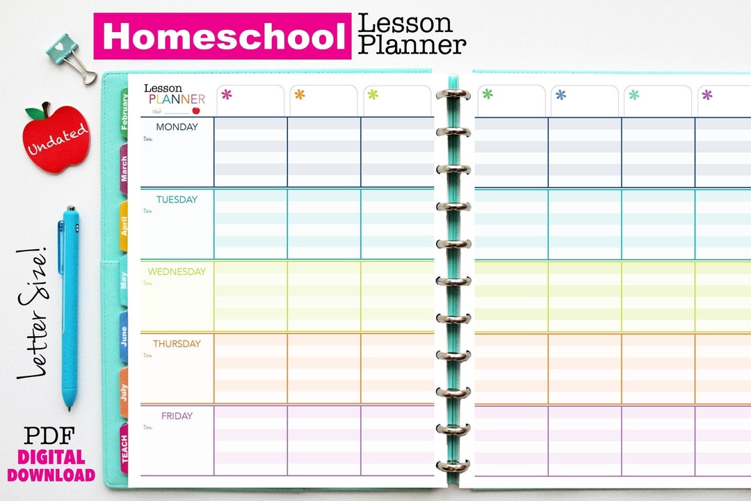 Homeschool Lesson Planner, Teacher, Undated, Printable Digital Download ...
