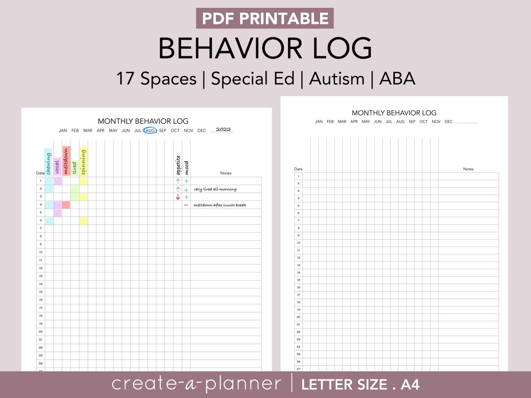 Behavior Tracking Insert, Autism Special Ed // Letter A4 Printable ...