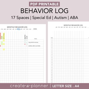 Behavior Tracking Insert, Autism Special Ed // Letter A4 Printable ...