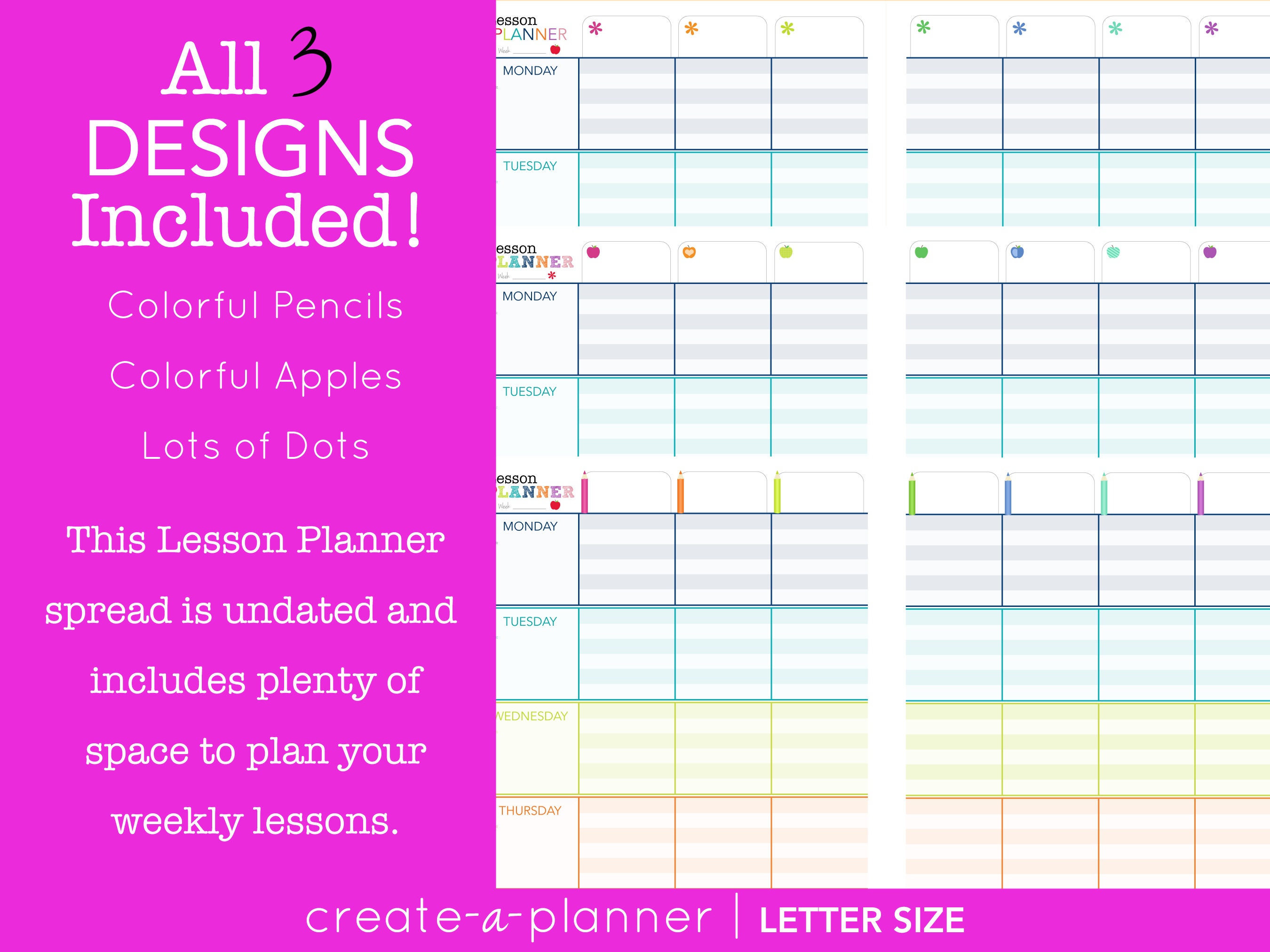 Undated Lesson Planner Teacher Homeschool // Printable Digital Download ...