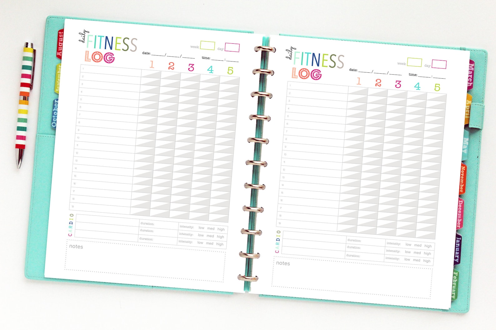 Fitness Planner Printable Inserts Diet Log INSTANT - Etsy