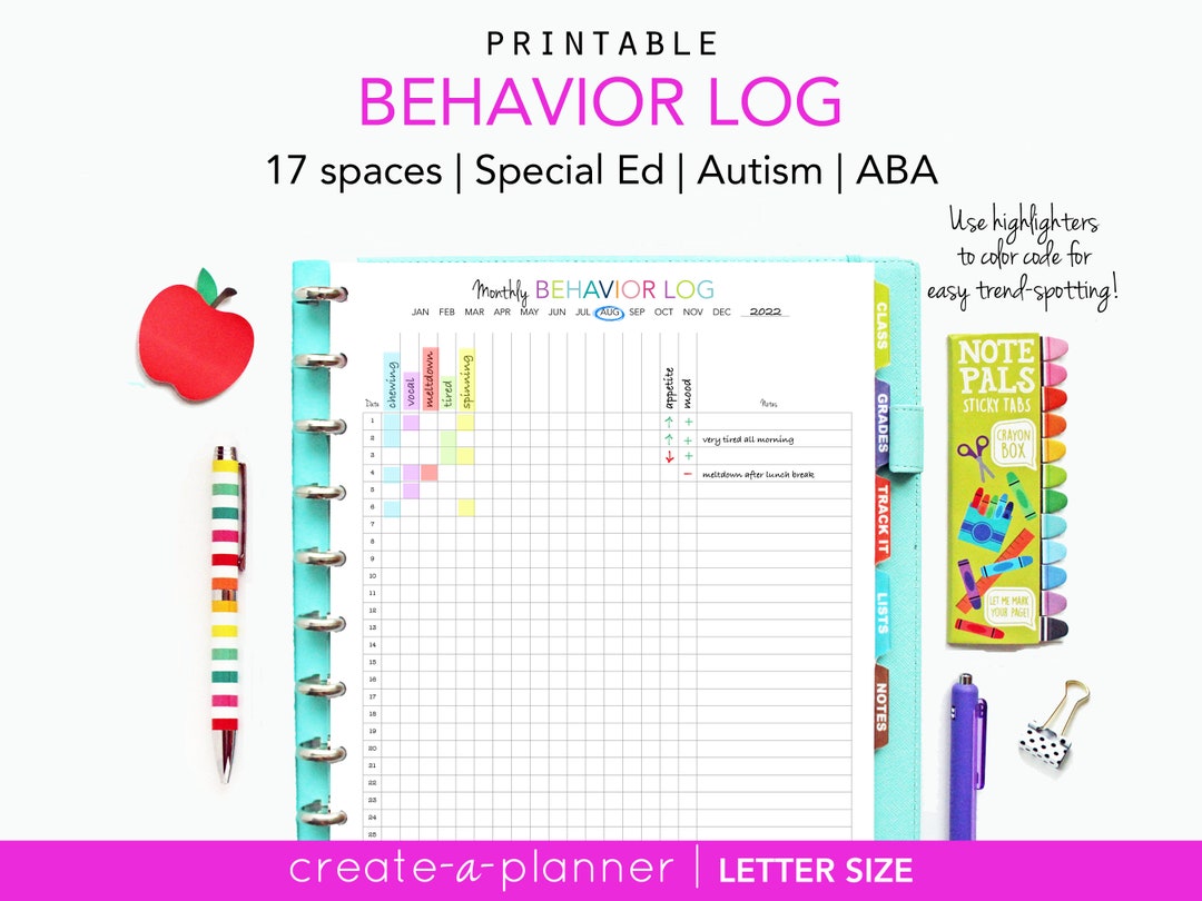 Behavior Tracking Class or Home, Autism ADHD Special Ed, Printable ...