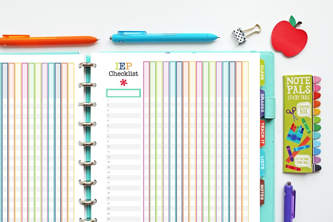 IEP Checklist and Bonus Notes Page // Printable Planner Inserts - PDF ...