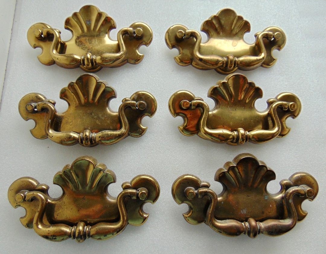 Large Antique Brass Drop Pulls 3.5 in Centers 6 Dresser - Etsy