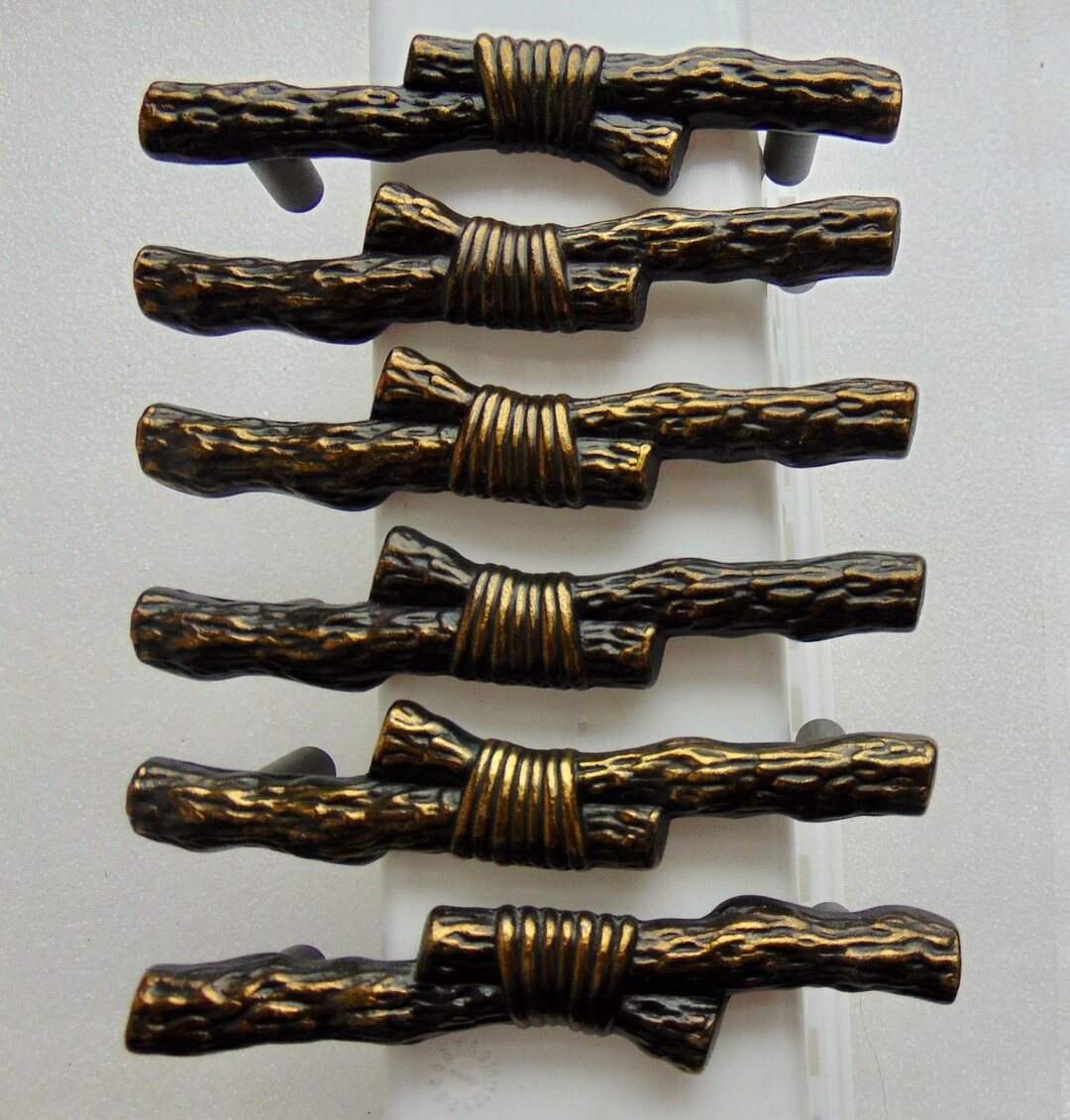 3 in Desk Handles 6 Antique Brass & Faux Wood Grain Pulls - Etsy