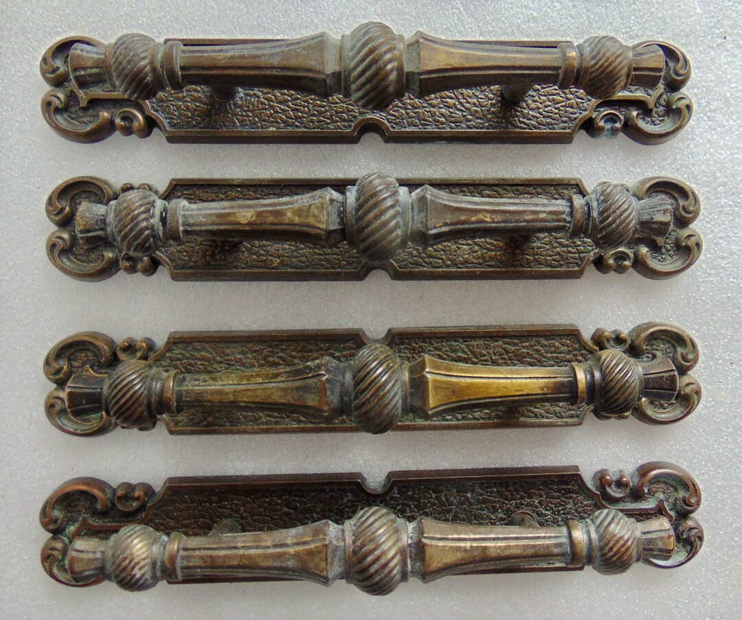 Vintage Antique Brass Pull & Back Plate 4 Worn Finish Desk Cabinet ...