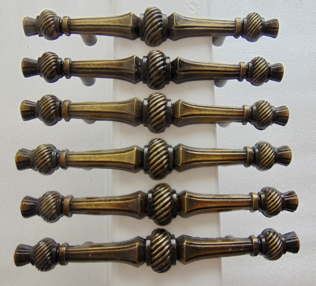Vintage 6 Antique Brass Cabinet Dresser Desk Pulls Handles 3 in Center ...