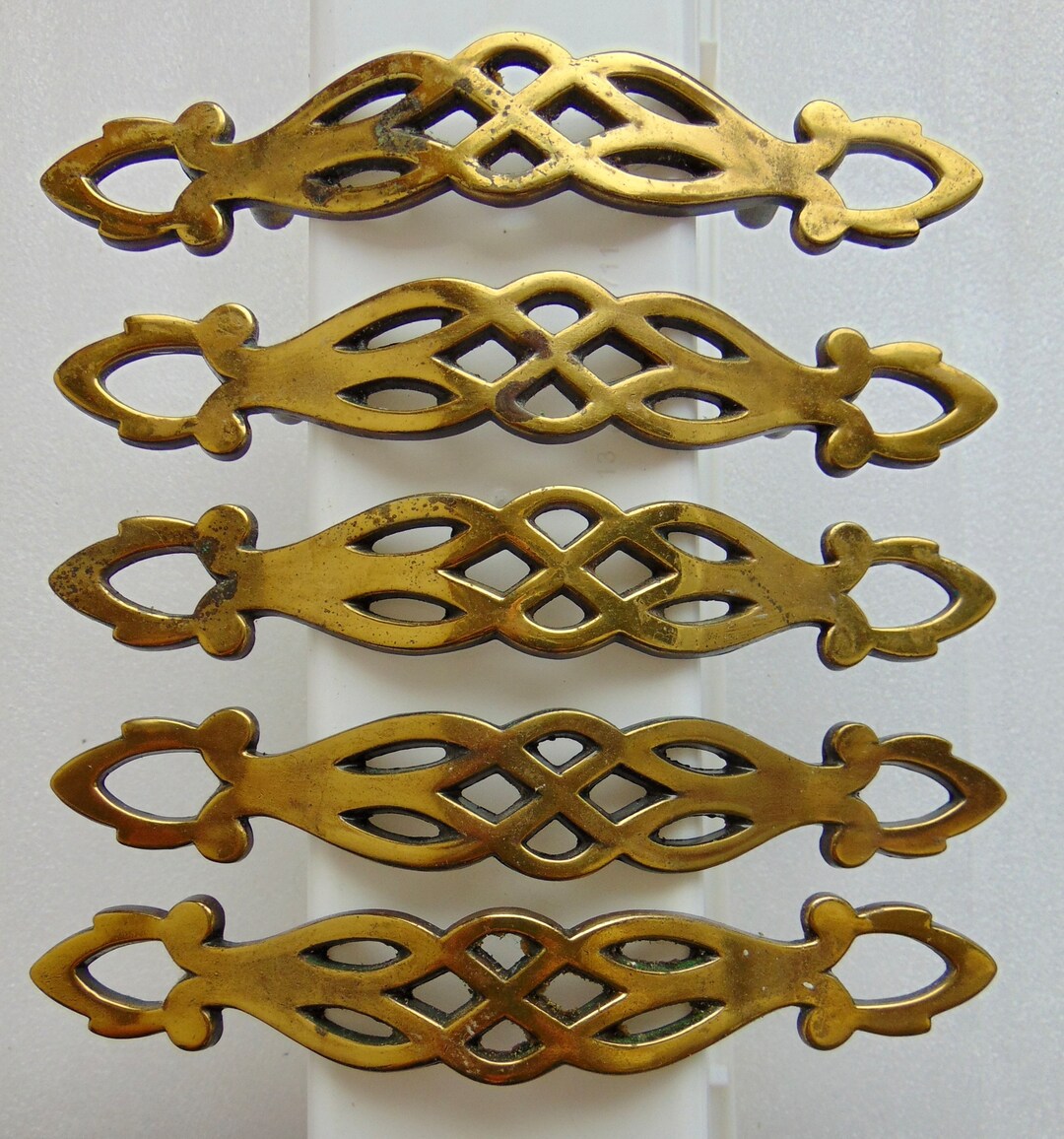 Antique Brass Cut - Out Pull - Handle, 5 Cabinet, Dresser, Drawer Pulls ...