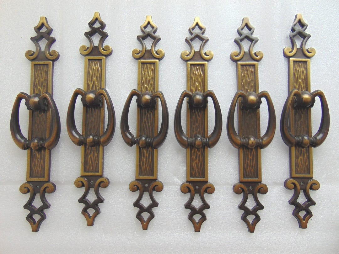 Vertical Faux Drop Pulls 6 Large Single Screw Handles Antique Brass ...