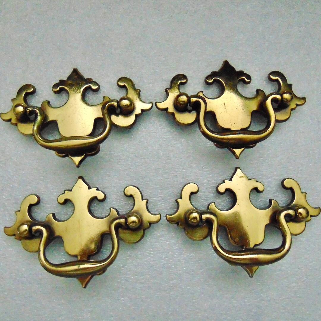 4 Small Drop Pulls, 2.5 in Centers, Antique Brass, Vintage KBC N 19390 ...