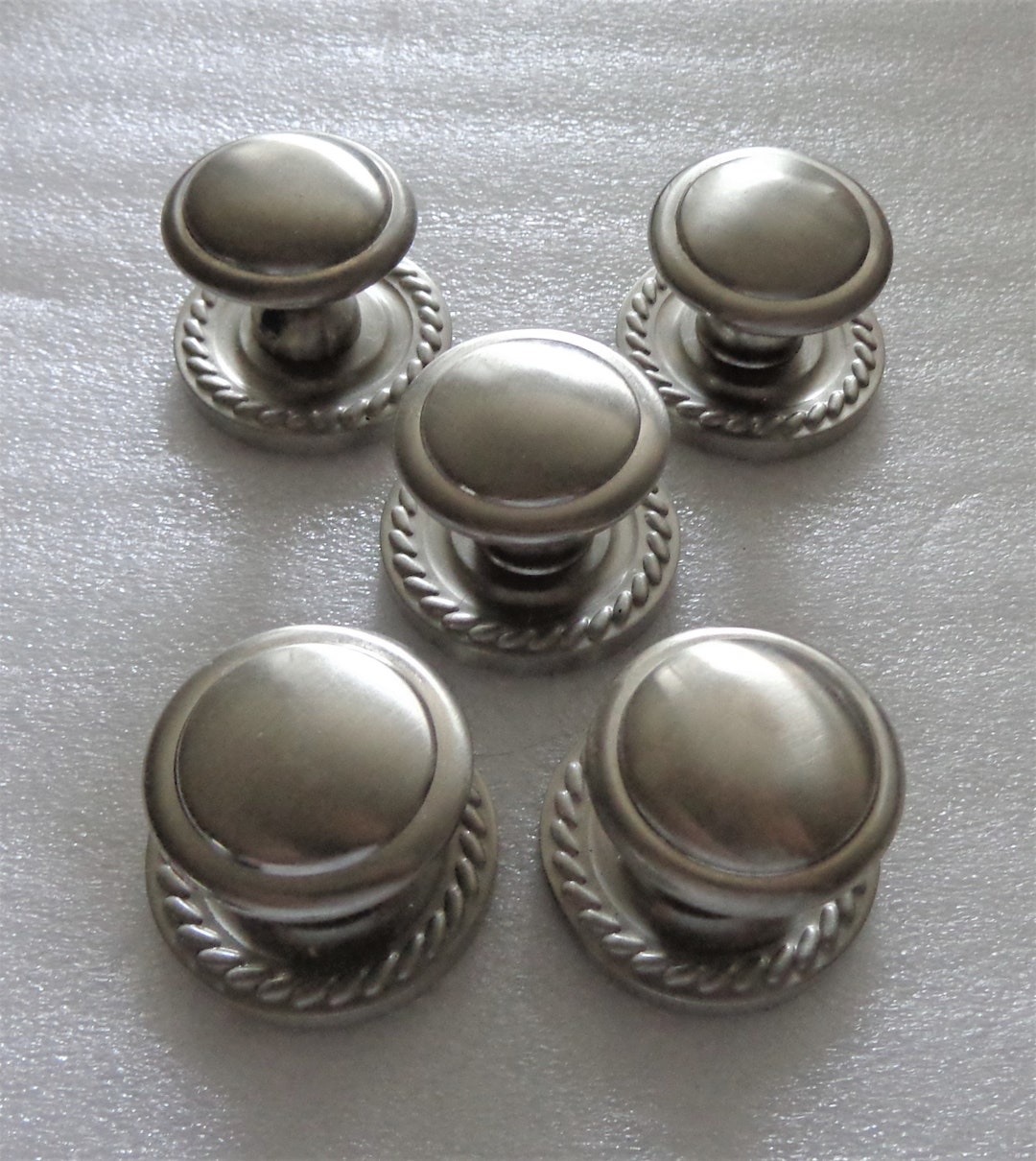 Silver Satin Knob & Back Plate Sets, Rope Edge, 5 Dresser, Drawer ...