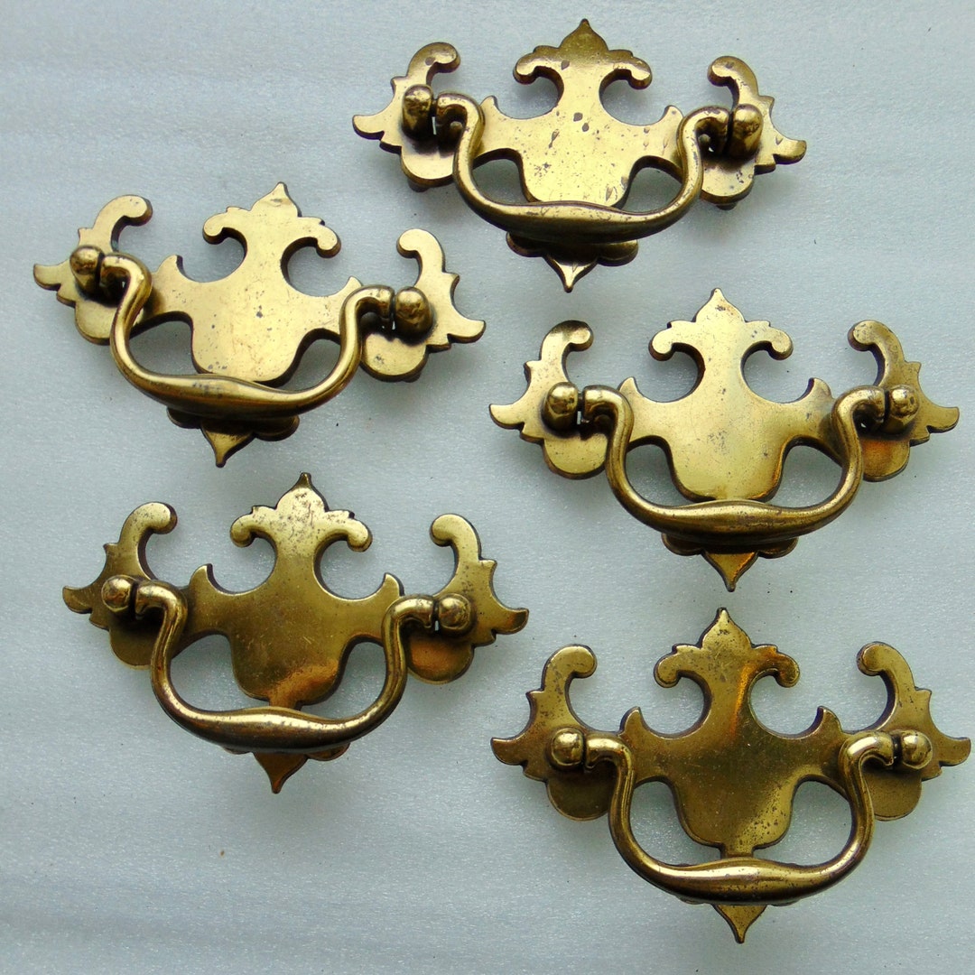 Vintage 5 KBC Drop Pull 3 in Center Antique Brass Cabinet Dresser ...