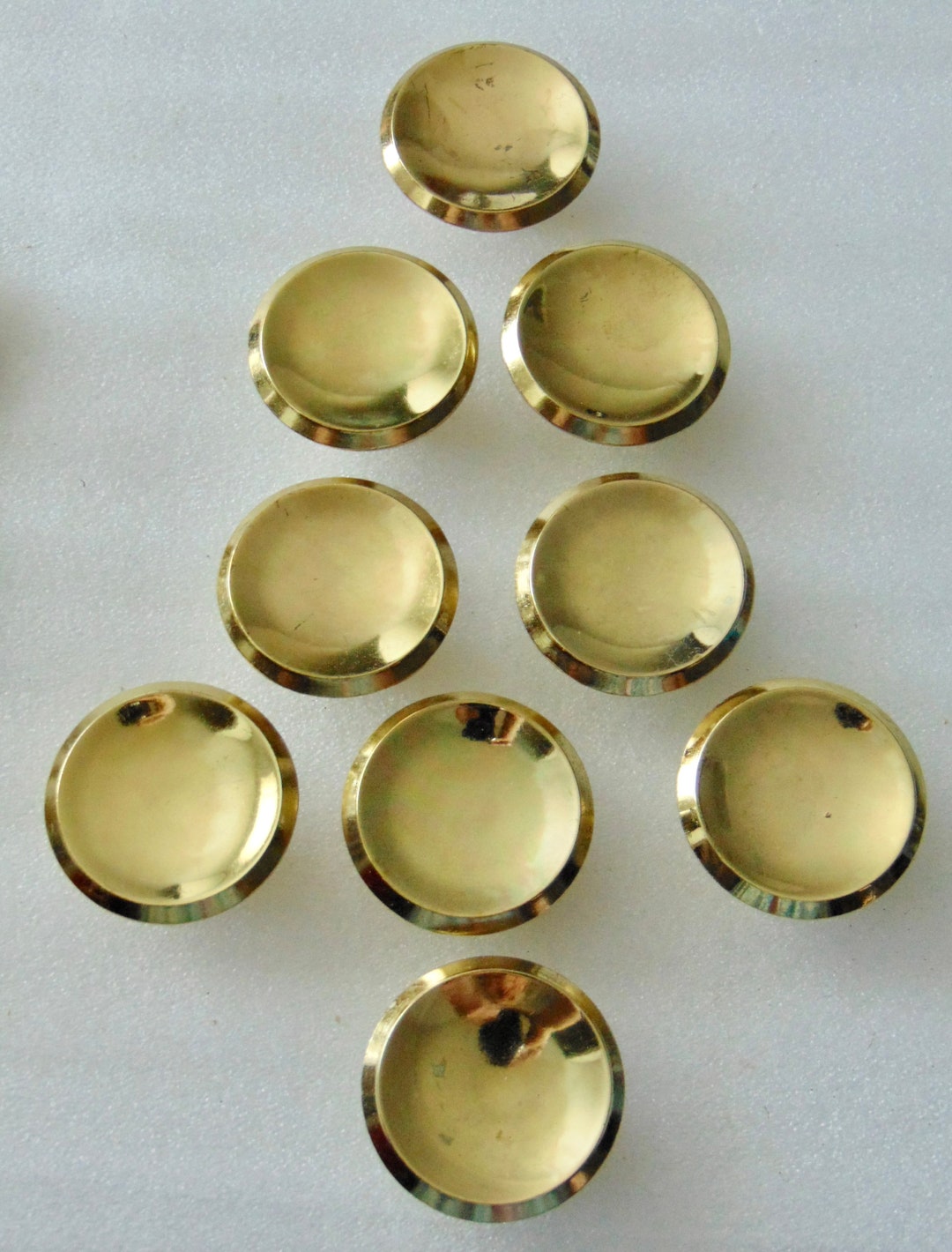 Vintage Large Gold Glossy Brass Knobs, 9 Round Cabinet, Dresser, Drawer ...
