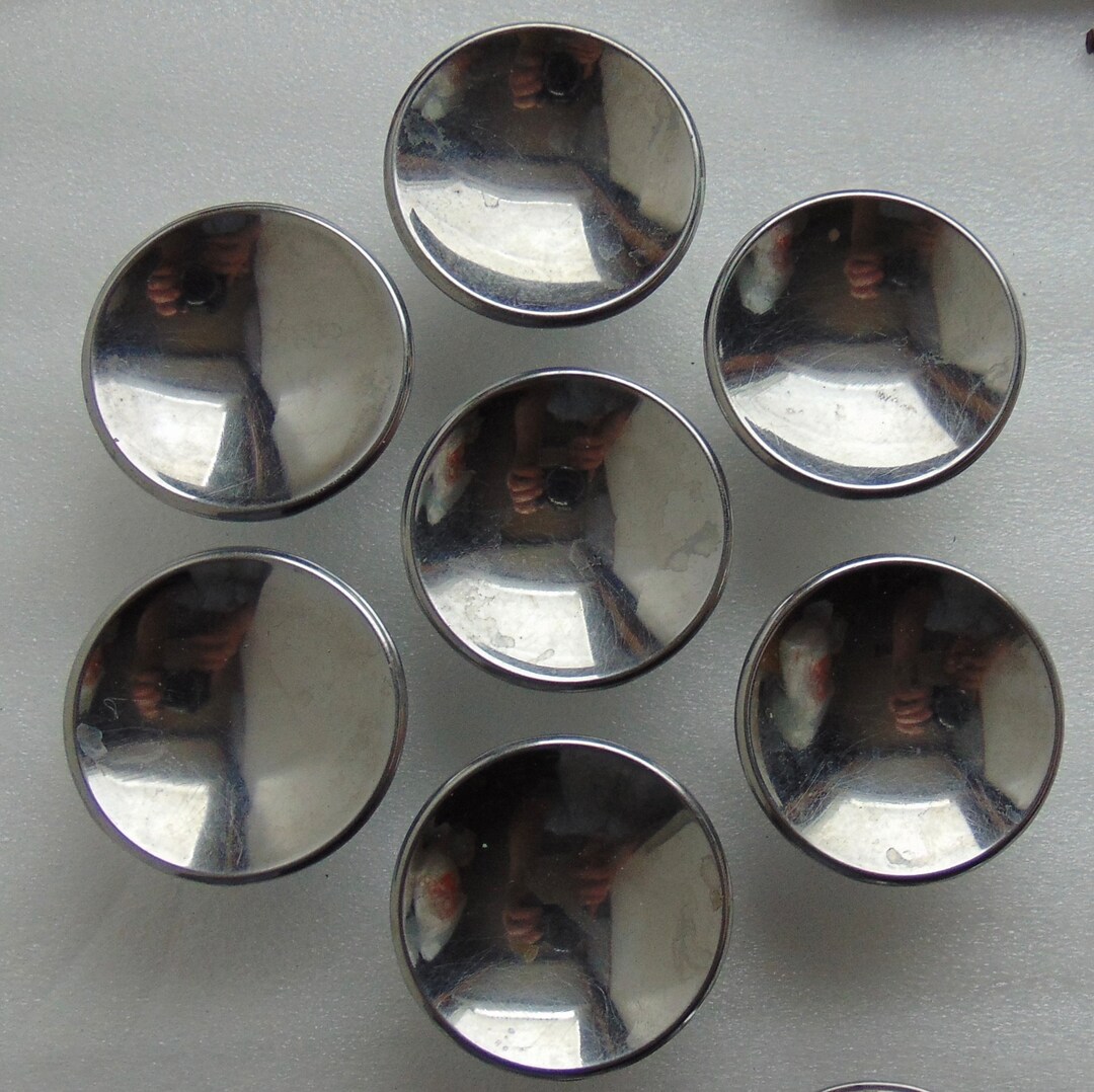 Vintage Large Chrome Silver Knob 7 Round Cabinet Dresser Door Drawer ...