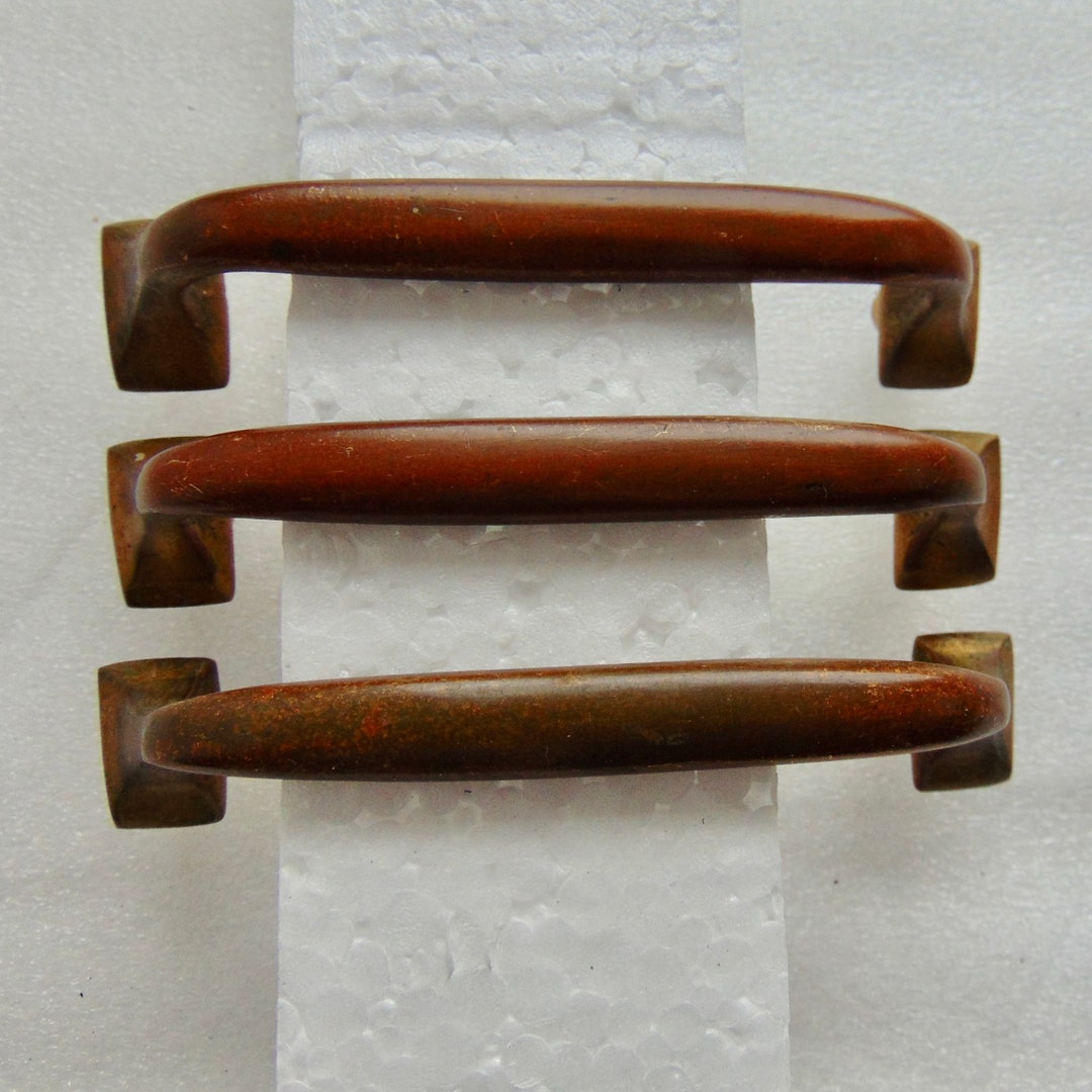 3.5 Inch Old Industrial Pulls Well Worn Copper Handles Hardware Set of ...