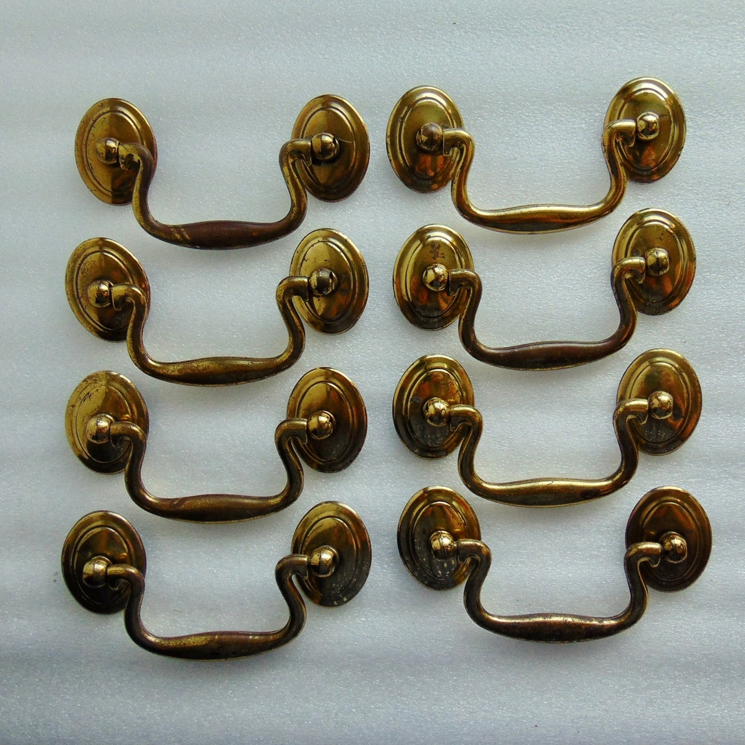 Vintage 8 Small Swan Neck Drop Handles, 3 in Centers, Antique Brass ...