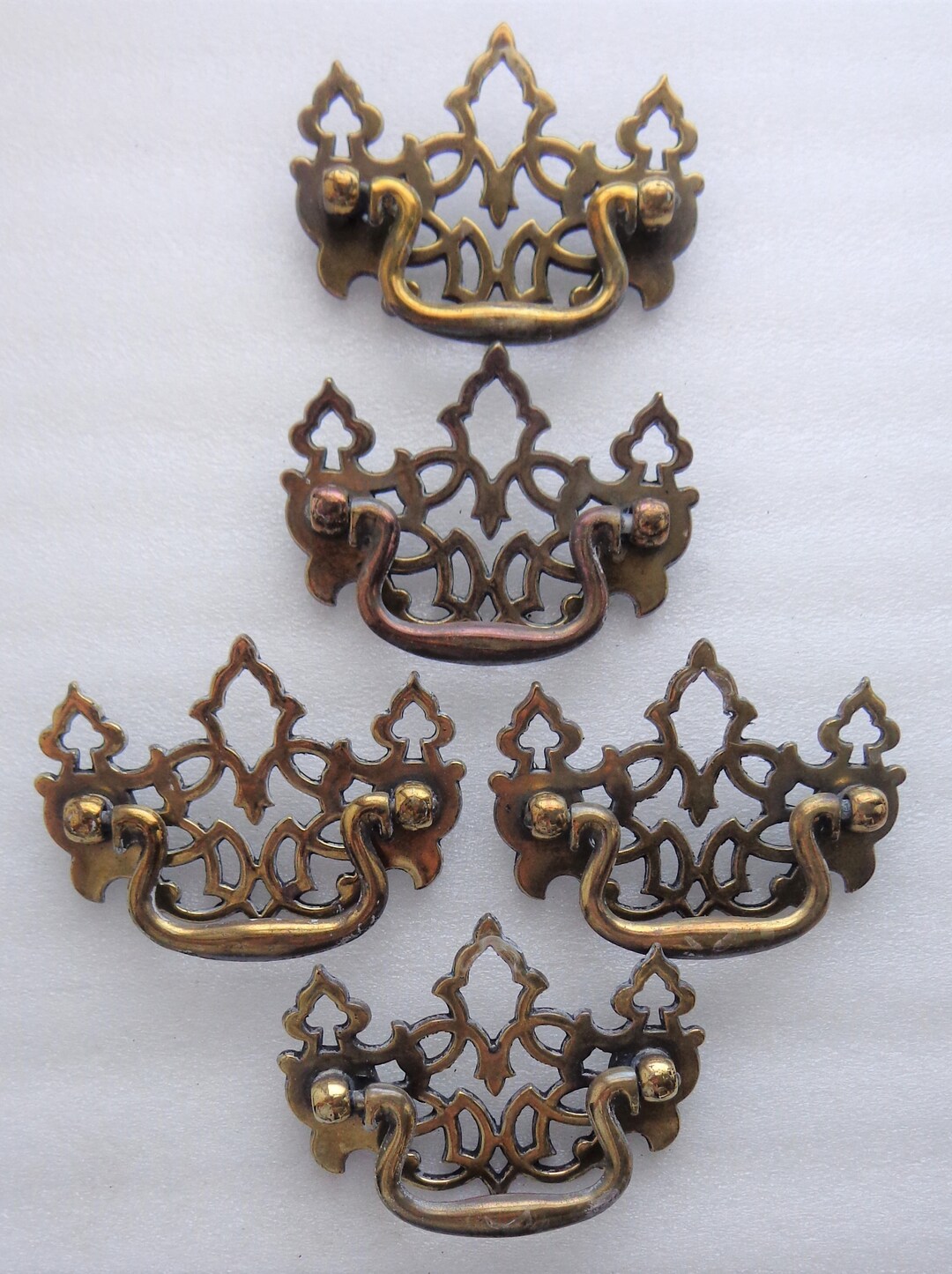 5 Cut Out Drop Pulls, 2.5 in Centers, Vintage Antique Brass Hardware - Etsy