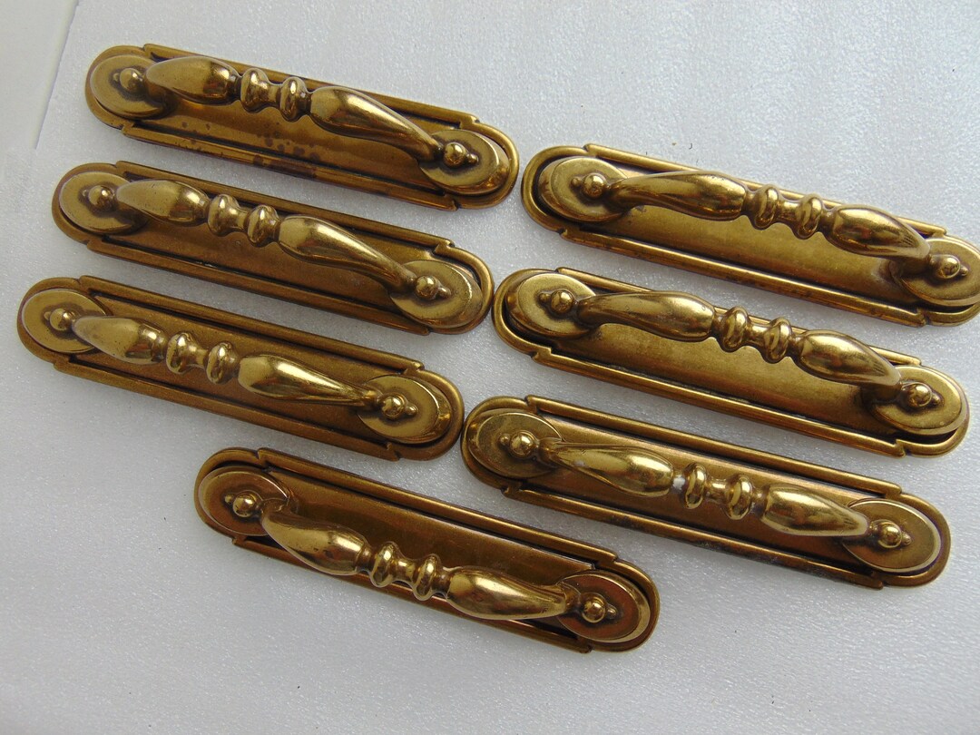 Antique Brass Handle - Pull & Back Plate, 7 Cabinet, Dresser, Desk ...