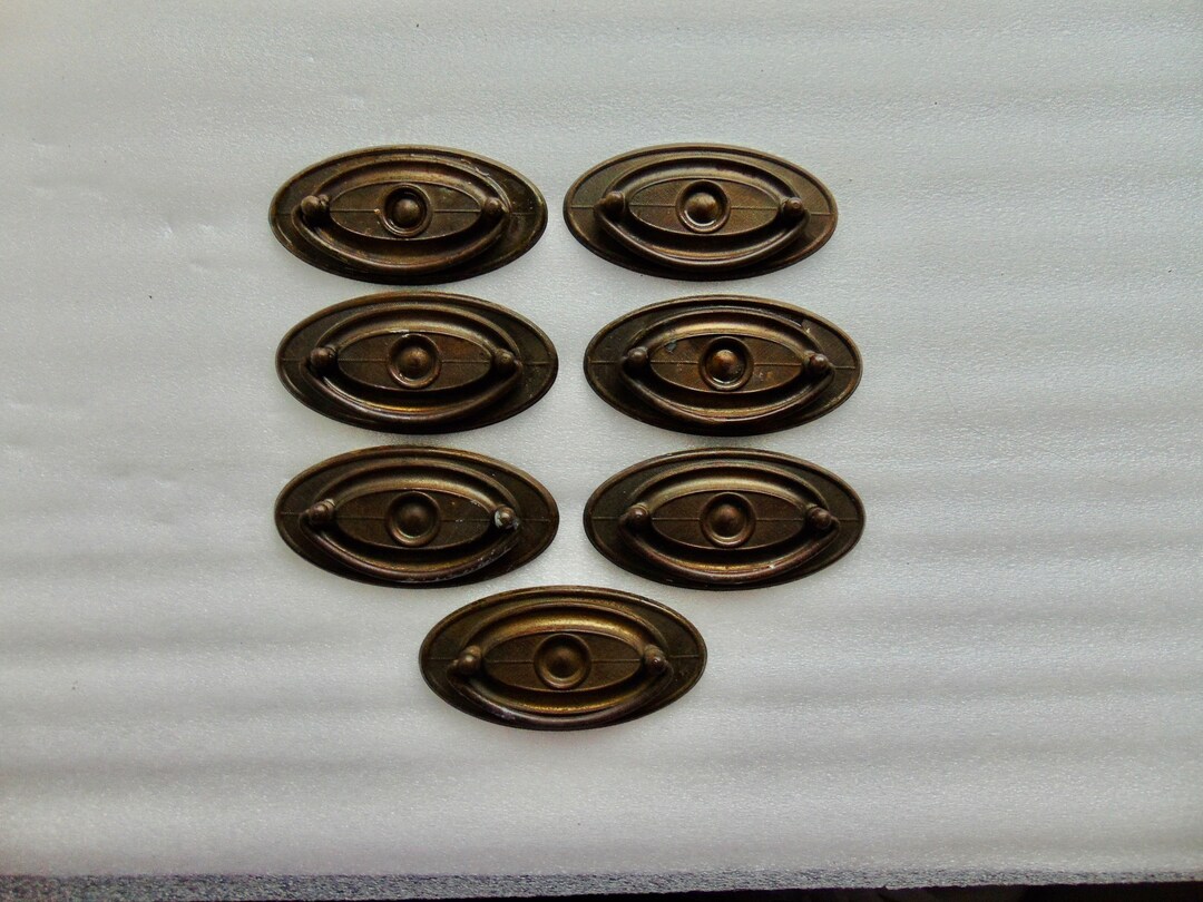 Vintage 7 Oval Drop Pulls, 2.5 in Center, Antique Brass Dresser, Drawer ...