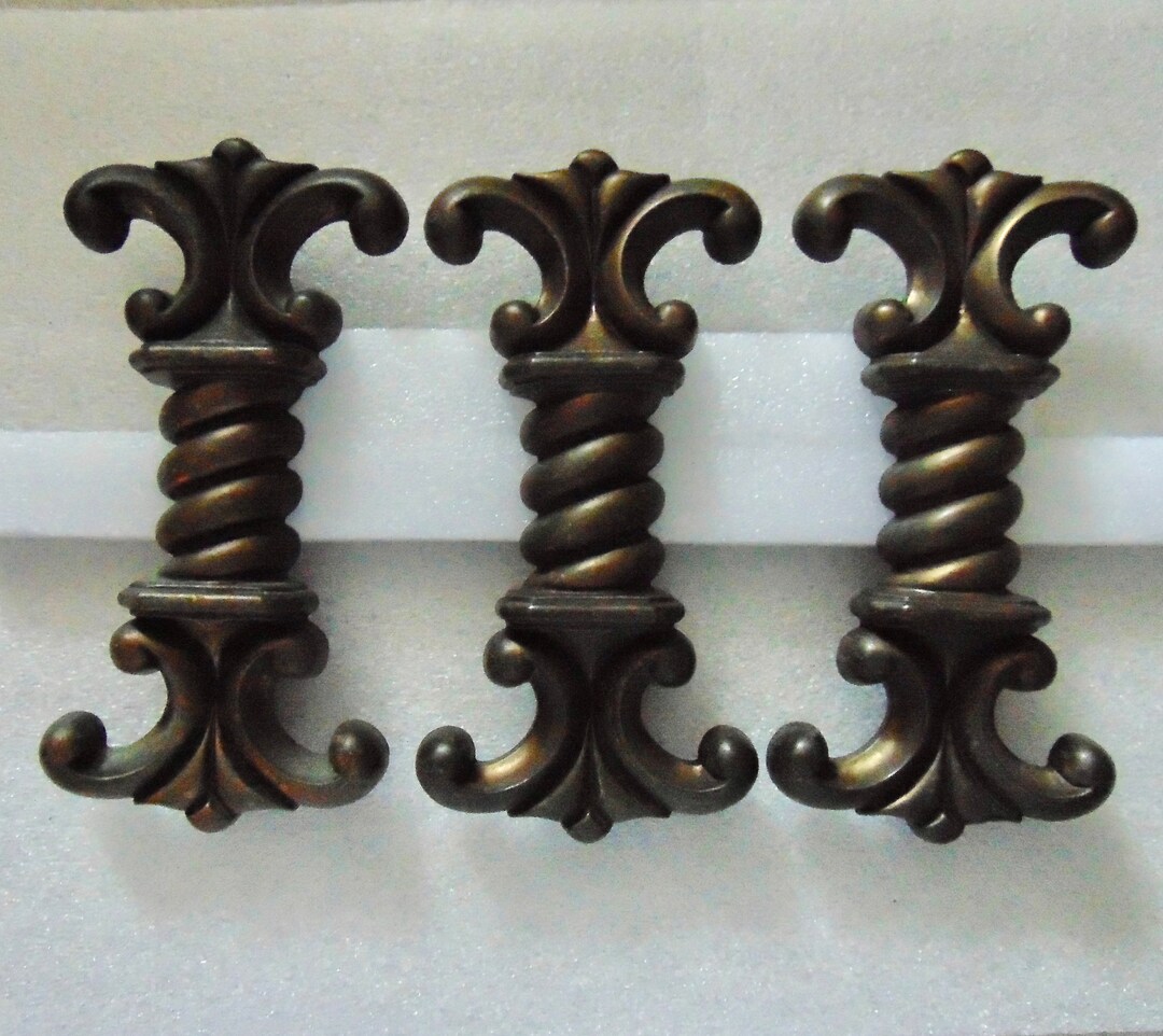 4 in CTC Large Cabinet Pulls, 3 Antique Brass Cabinet Handles, Vintage ...