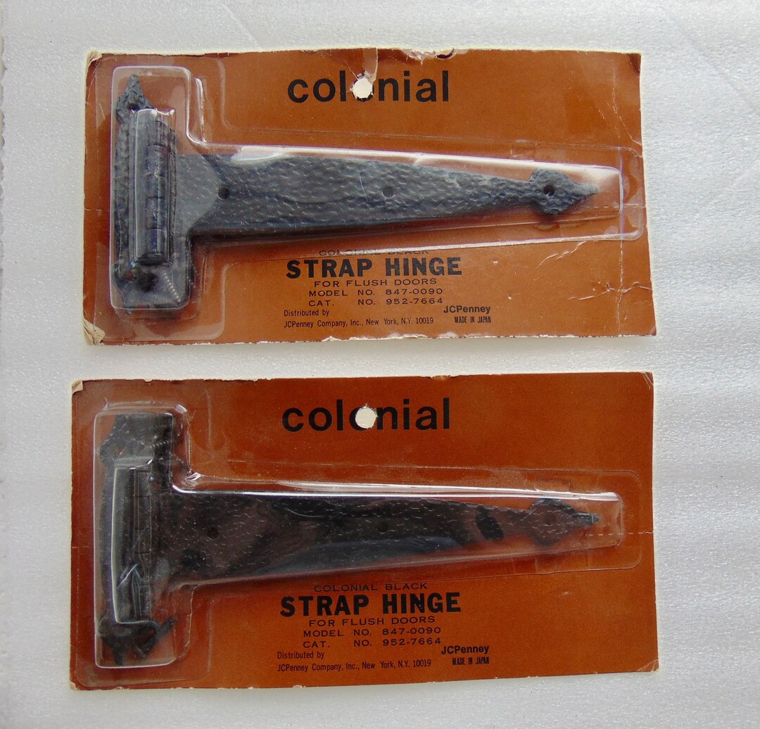Vintage 4 Black Colonial Strap Hinge NOS Hammered Door Hinges Steel ...