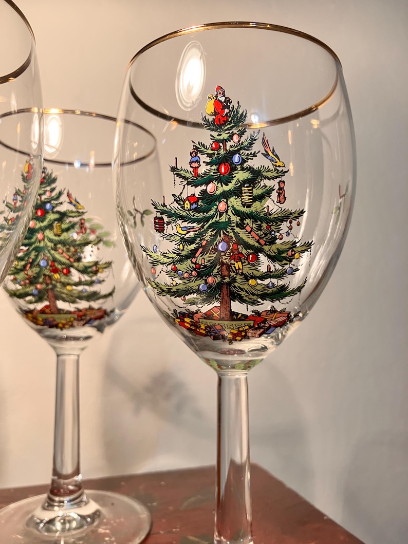 Spode Christmas Tree Set of 4 Gold Rimmed Wine Glasses NIB (vintage) - Etsy