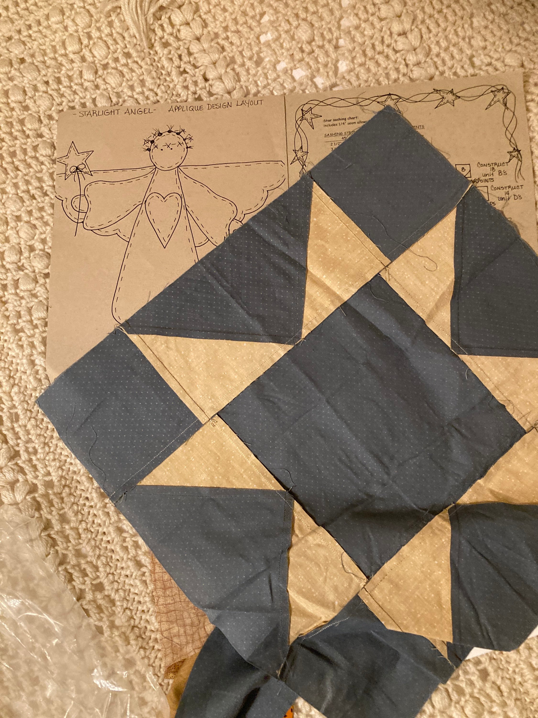 Starlight Angel Uncompleted Appliqué Quilt Square With Cabin Fever ...