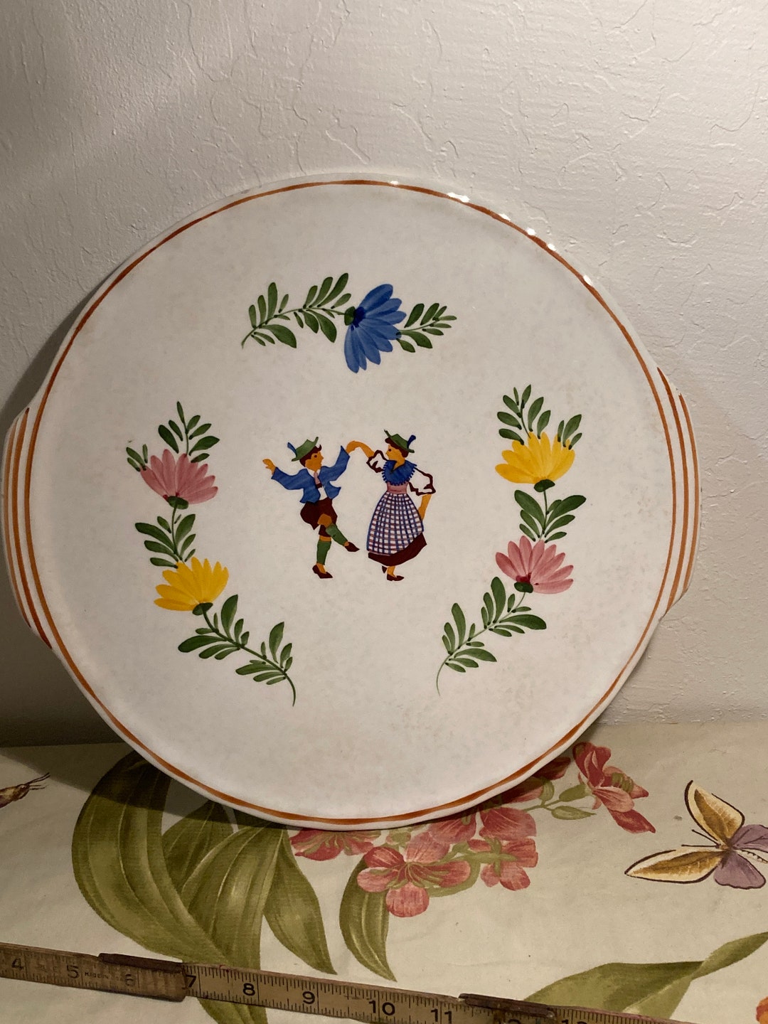 13” Tray Alpine Peasant Ware Hand Painted Germany 49 Elevated Tray With ...