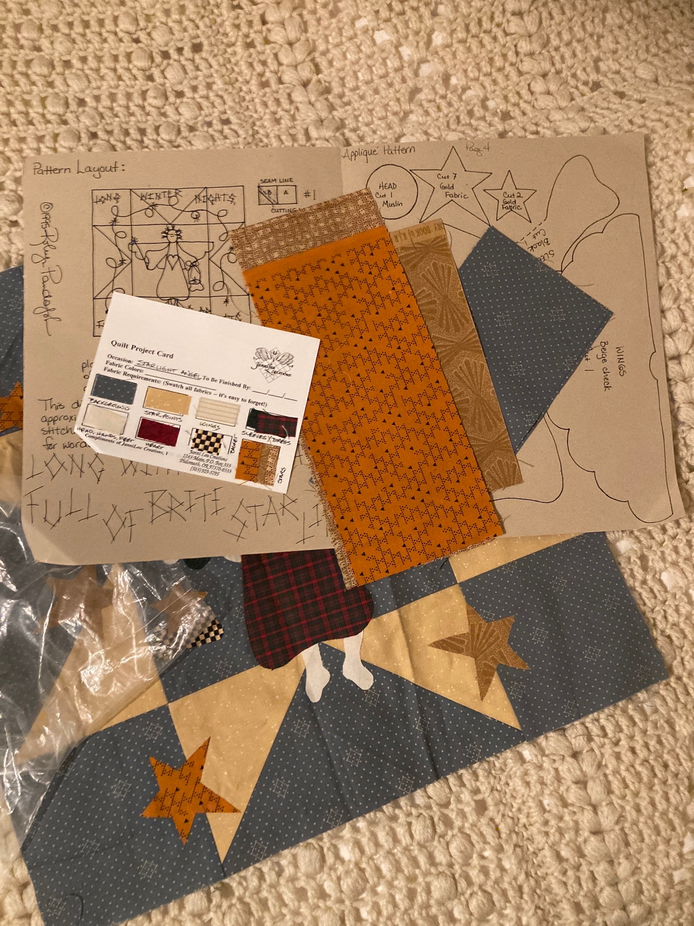 Starlight Angel Uncompleted Appliqué Quilt Square With Cabin Fever ...