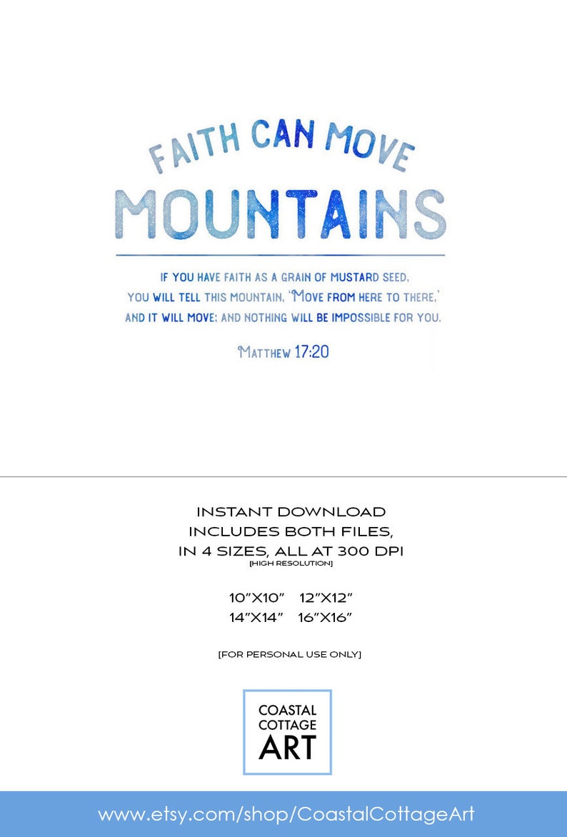 Faith Can Move Mountains, Watercolor Art, Digital Download, Bible Verse ...