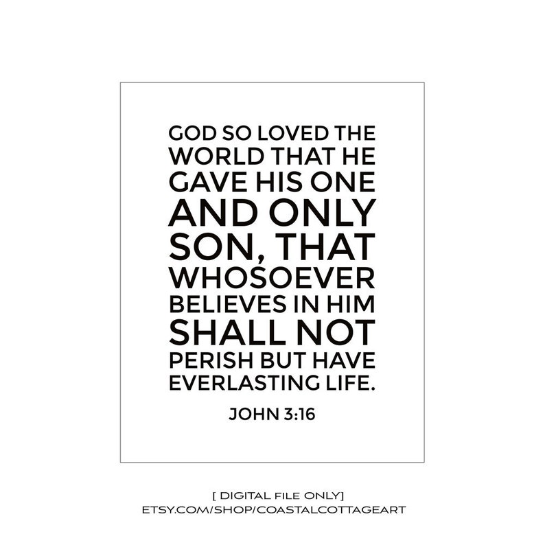 John 3 16, Digital Download, Inspirational, Bible Verses, Bible Verse ...