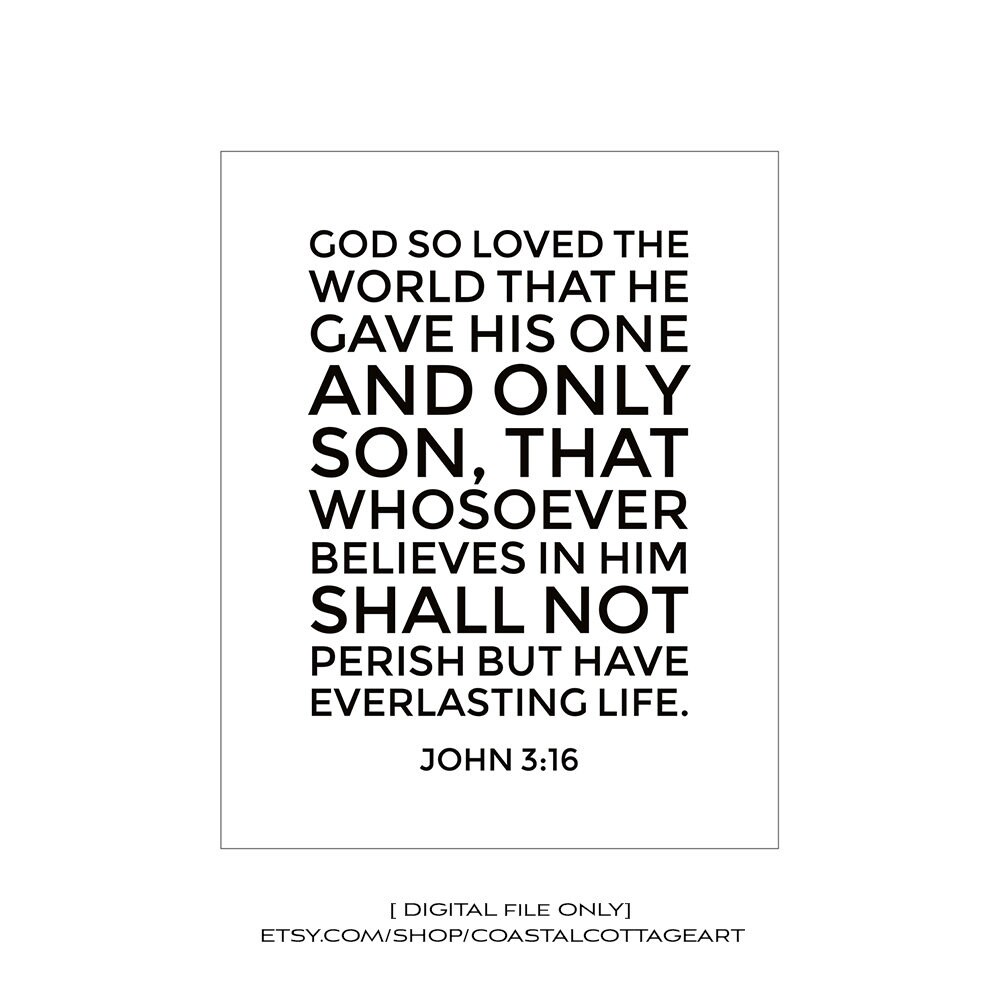 John 3 16, Digital Download, Inspirational, Bible Verses, Bible Verse ...