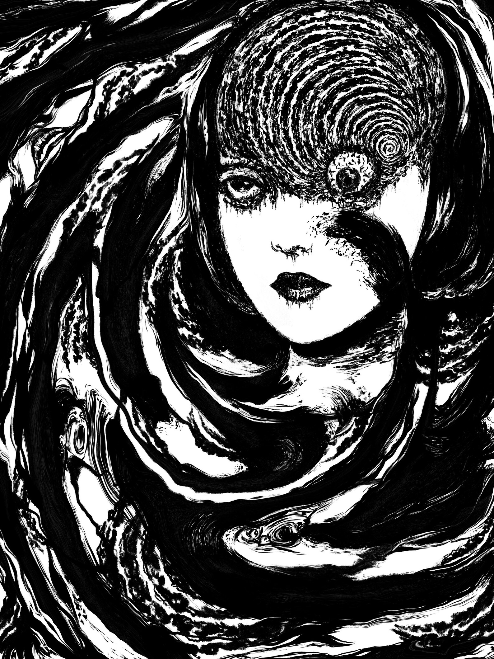 Junji Ito Uzumaki Horror Manga Inspired Black and White Swirl - Etsy India