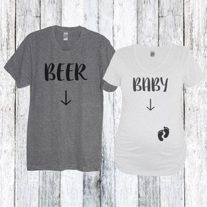 Baby and Beer Pregnancy Announcement Shirts Couple Shirt Set, Baby ...